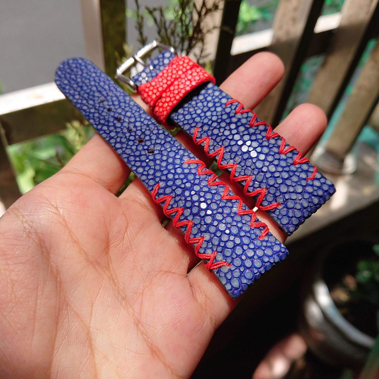 Custom Dark Blue Stingray Watch Strap - Outstanding combo