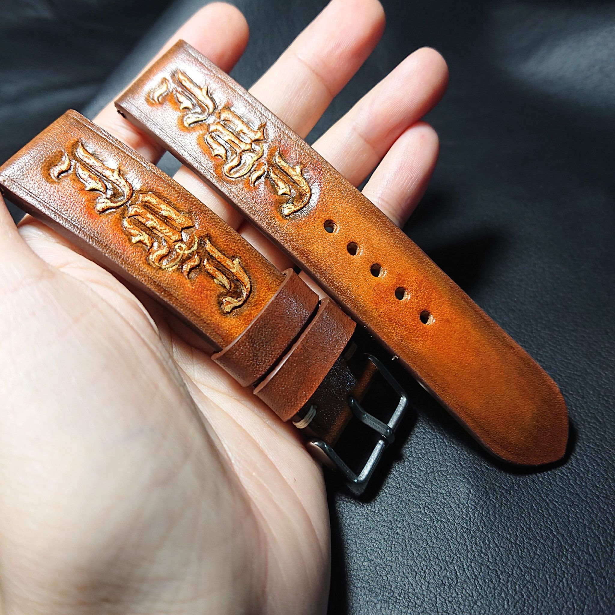 Personalized Carved Letters Leather Watch Strap | 7Strap