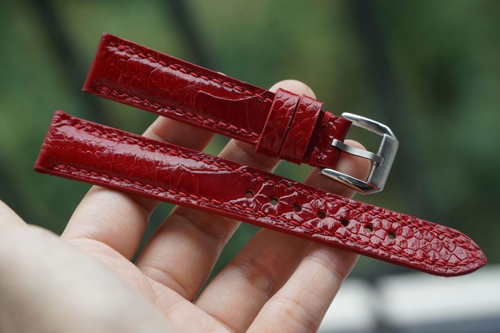 Red Polished Ostrich Leg Leather Watch Strap | 7Strap